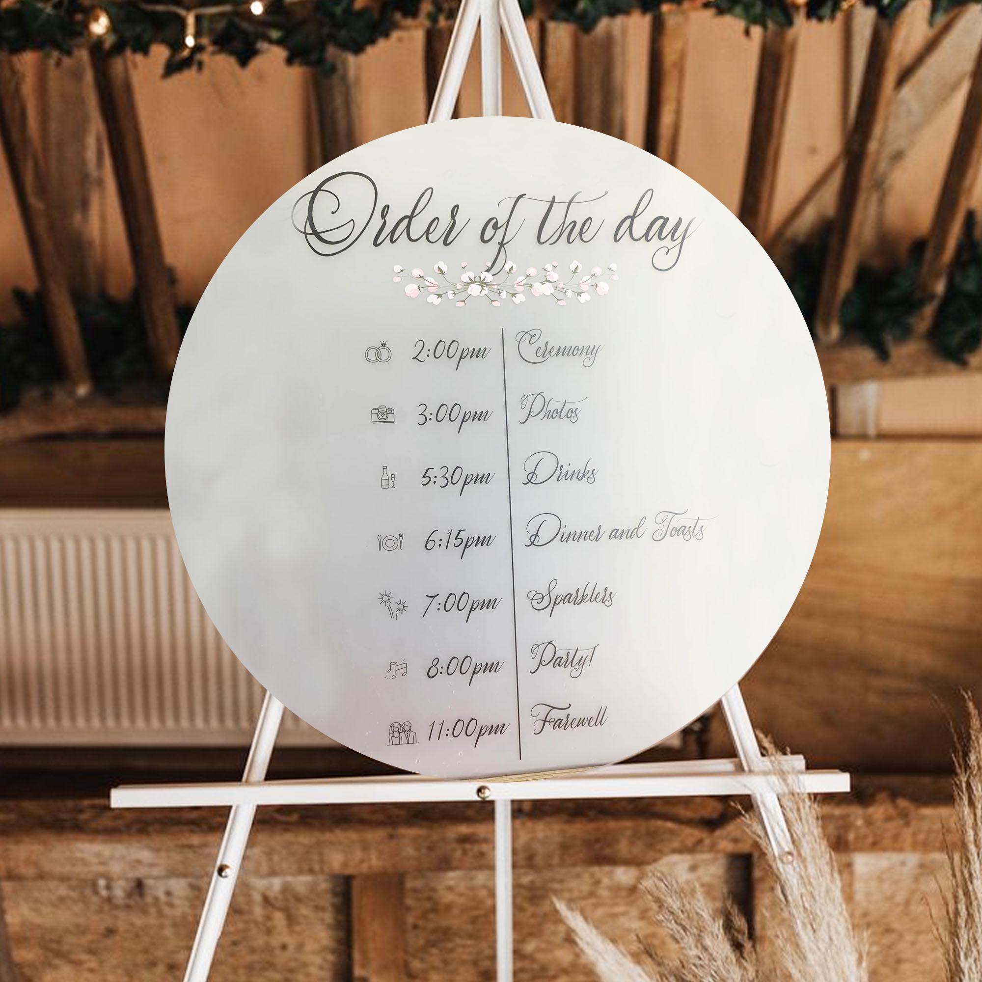 Minimalist Round Order of Events Sign, Custom Wedding Order of the Day ...