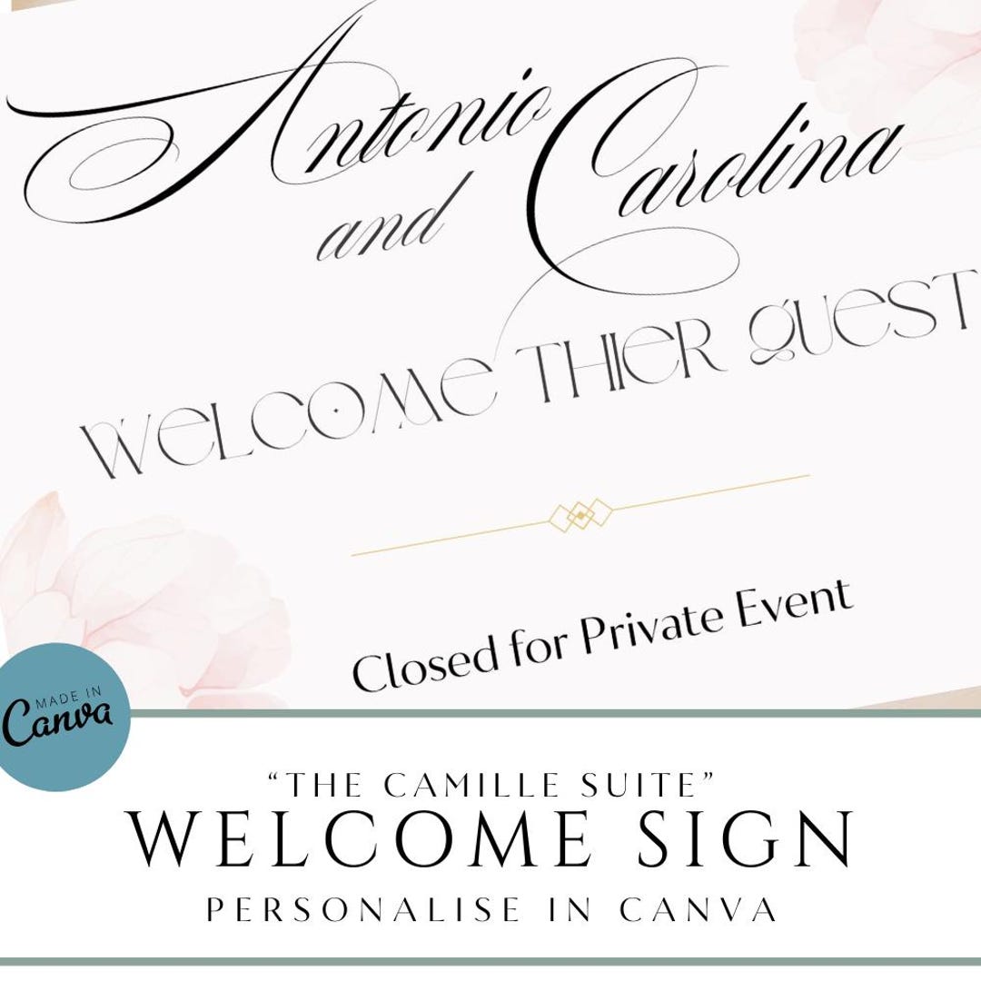 Camille Suite Welcome Sign Template, Editable Canva Wedding Sign ...
