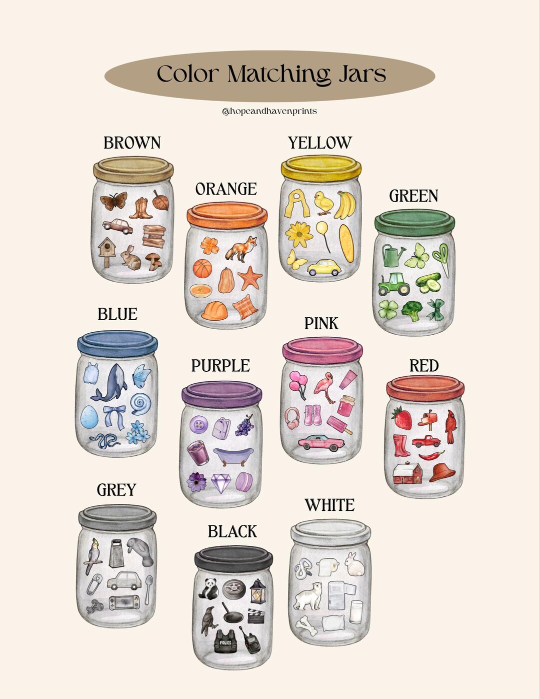 Montessori Color Matching Jars | Watercolor Printable for Kids ...