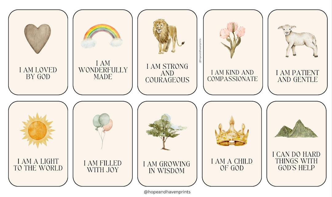 Christian Kids Affirmations | Printable Affirmation Cards | Watercolor ...