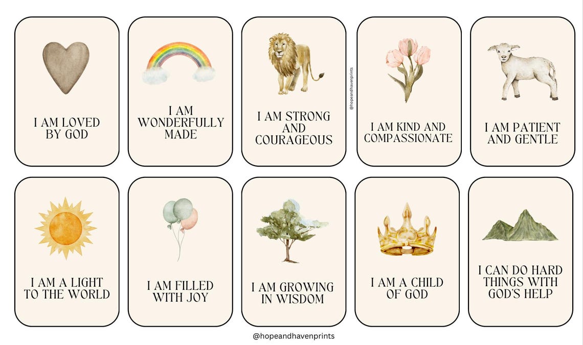 Christian Kids Affirmations | Printable Affirmation Cards | Watercolor ...
