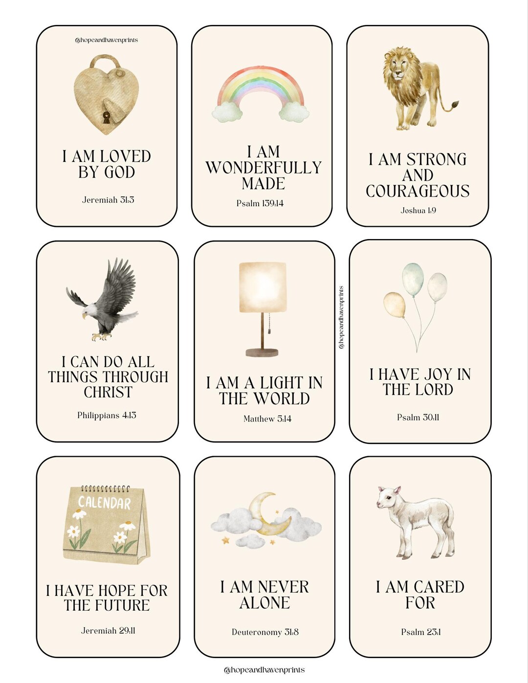 Bible Verse Affirmation Cards for Kids | Watercolor Affirmations ...