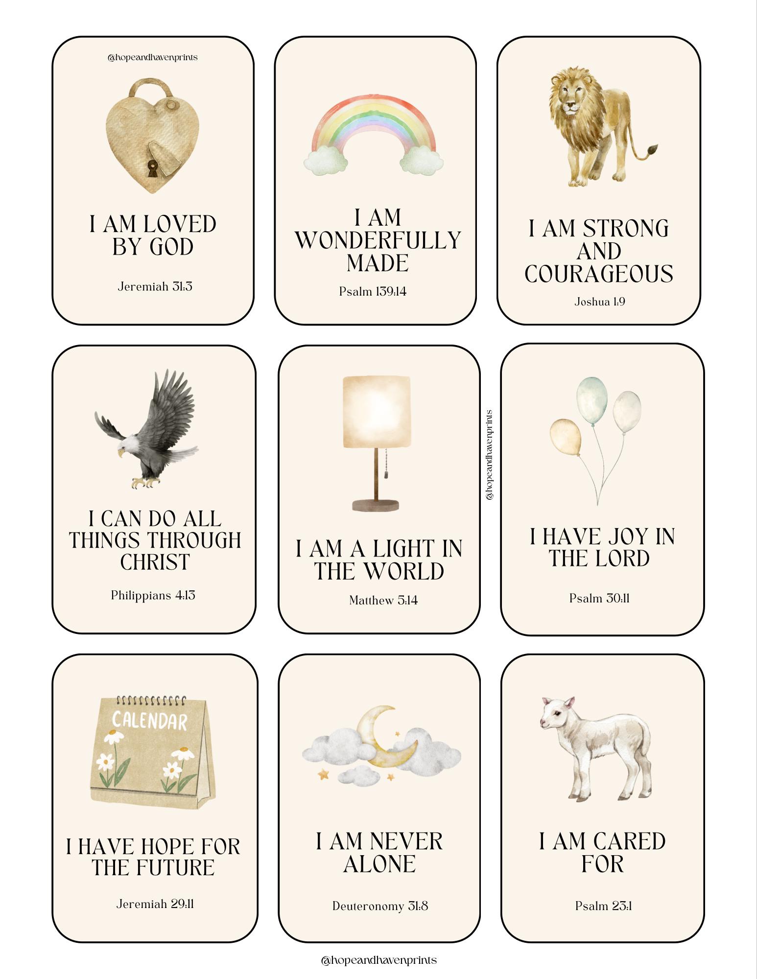 Bible Verse Affirmation Cards for Kids | Watercolor Affirmations ...