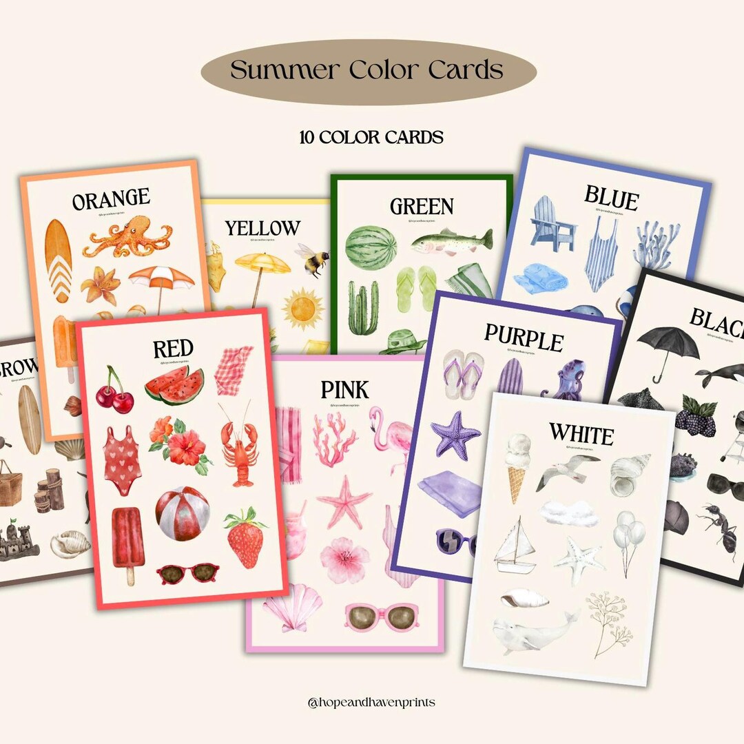 Summer Color Cards for Kids | Watercolor Montessori Color Flashcards ...