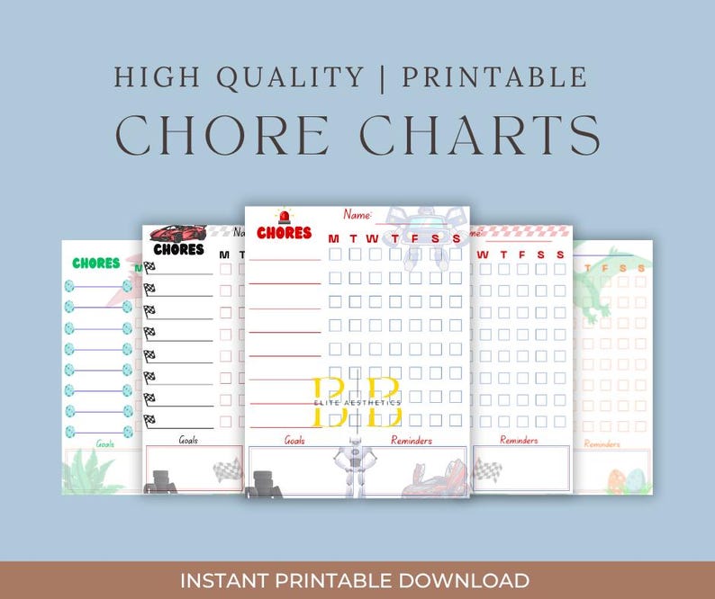 Boy Chore Chart 5pc | Kids Chore Chart | Responsibility Chart | Reward ...