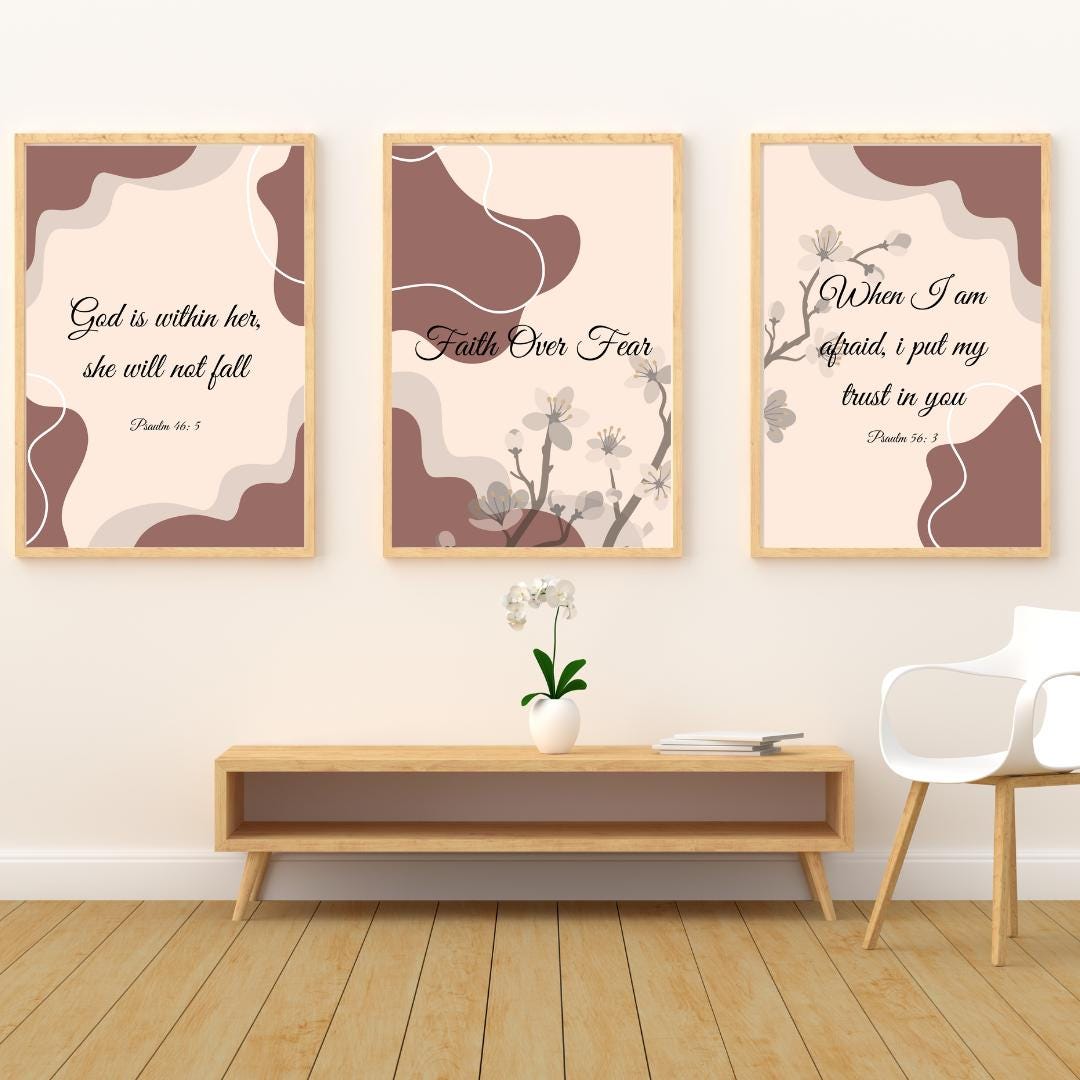 Neutral Christian Wall Art 3pc Bible Verse Print | Beige & Brown ...