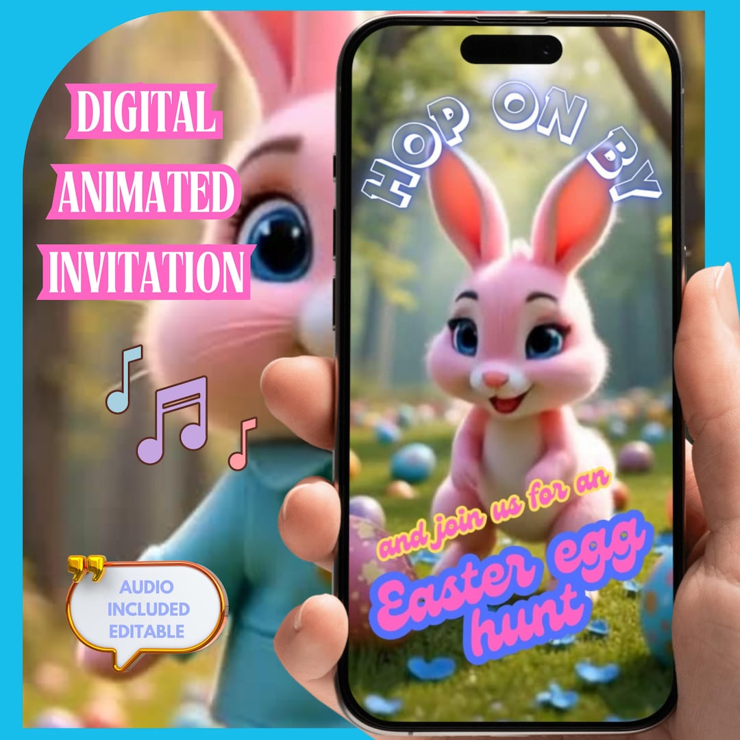 Easter Bunny Video Invitation Egg Hunt-digital Invitation Easter ...