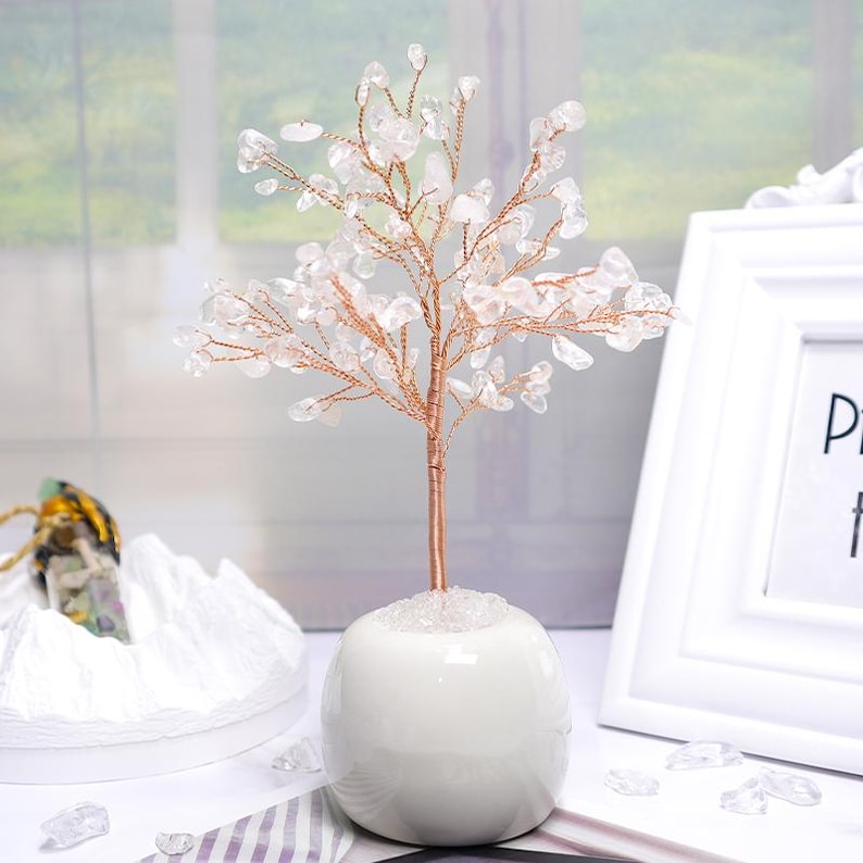 Handmade Crystal Tree With Creamy Ceramic Base - Healing Energy Decor ...