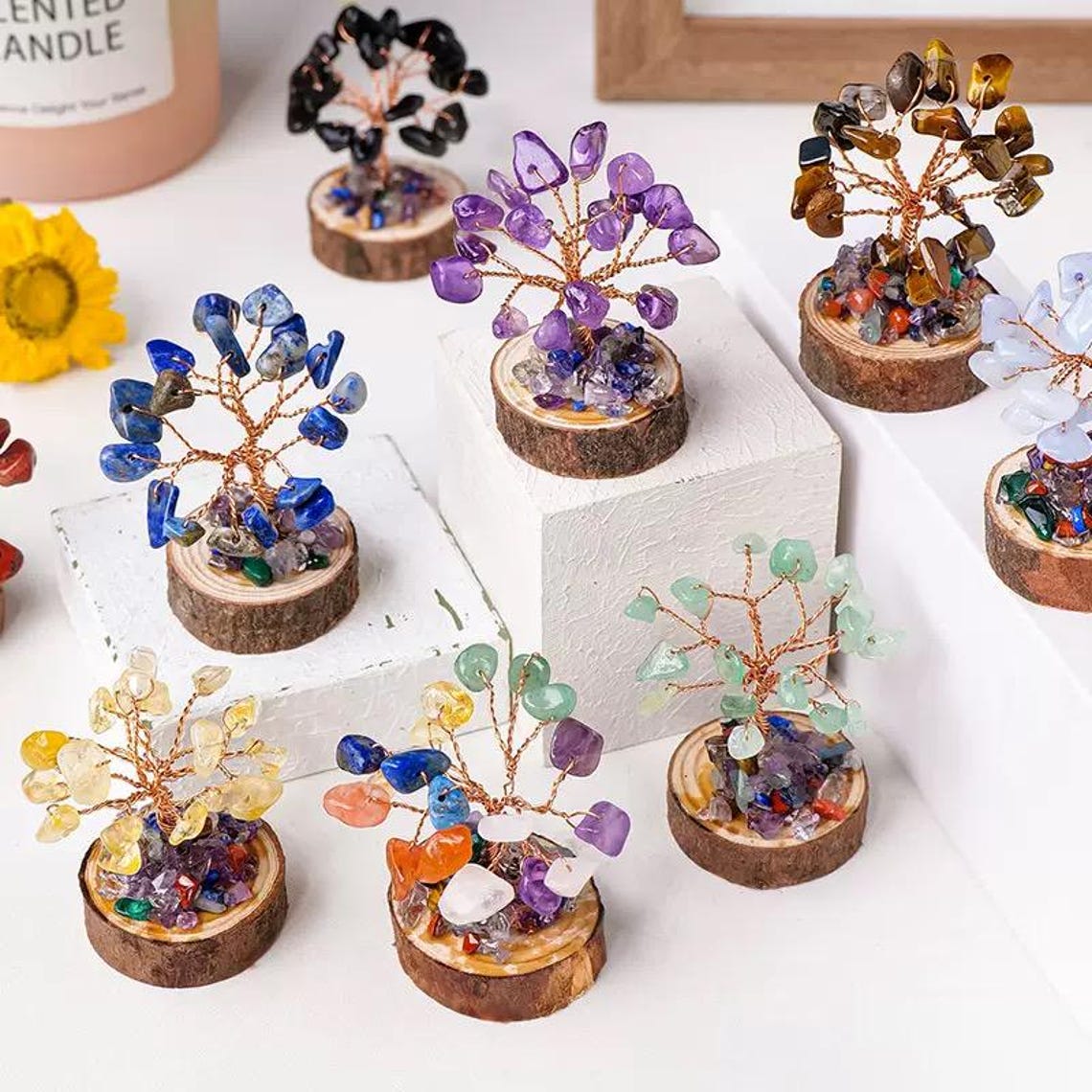 12-piece Natural Crystal Wealth Tree Set, Prosperity Energy Forest ...