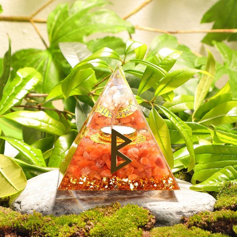 Rune Crystal Tree Orgone Pyramid, Seven Chakra Copper Wire, Gold Leaf ...