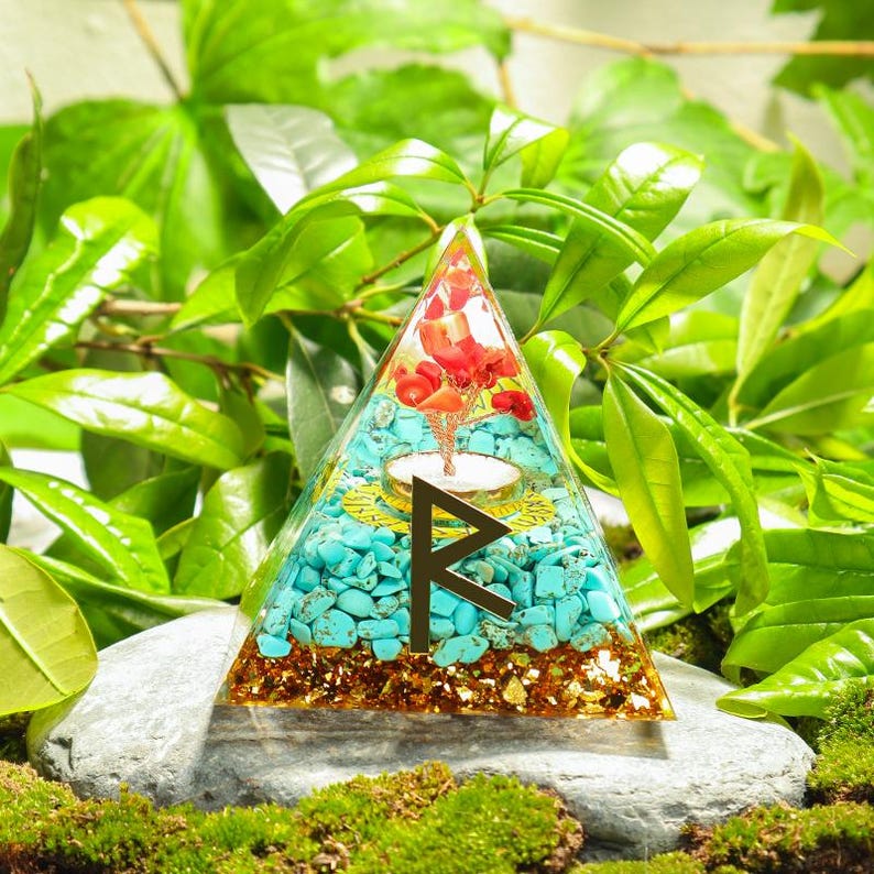Rune Crystal Tree Orgone Pyramid, Seven Chakra Copper Wire, Gold Leaf ...