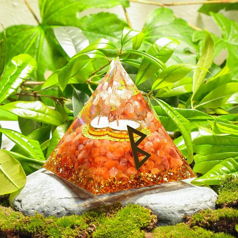 Rune Crystal Tree Orgone Pyramid, Seven Chakra Copper Wire, Gold Leaf ...