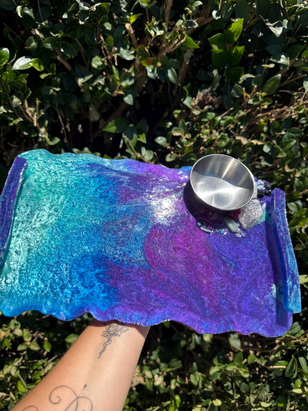 Mystical Resin Altar & Offering Tray With Crystals and Burn Bowl| Blue ...