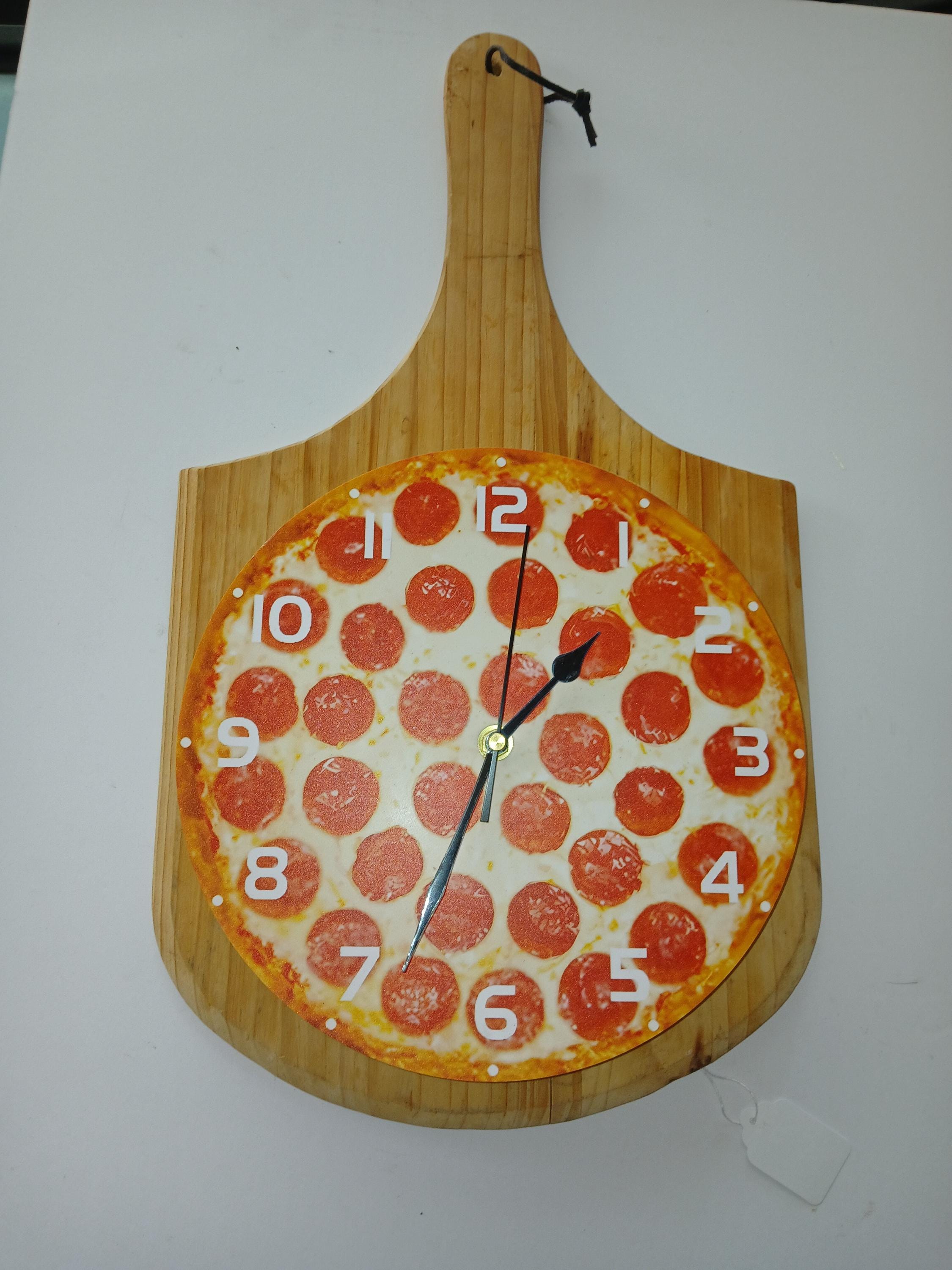 10 Inch Pepperoni Pizza Clock on Wood Pizza Paddle Italian Hanging Wall ...