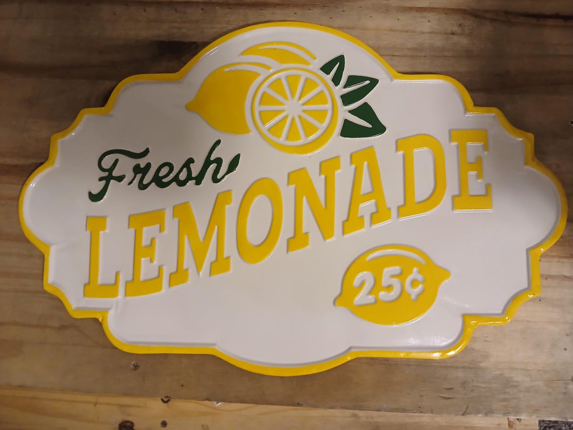 Metal Advertising Sign Fresh Lemonade 25 Cents Stand Cold Drinks ...