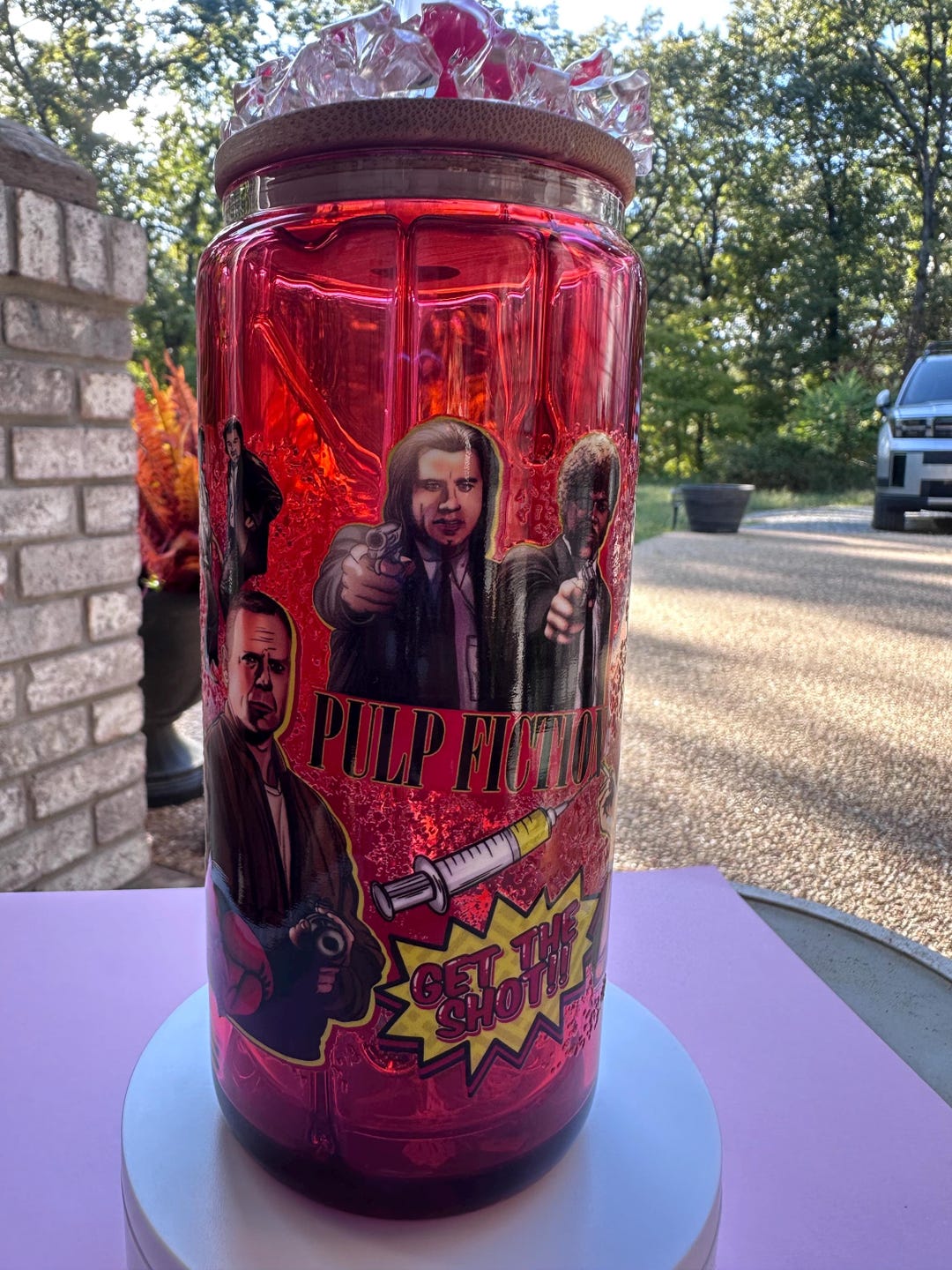 20 Ounce GLASS Tumbler. Pulp Fiction. Blood Drip With Fake Ice and ...