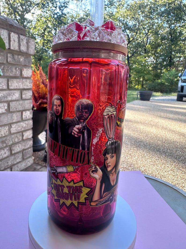 20 Ounce GLASS Tumbler. Pulp Fiction. Blood Drip With Fake Ice and ...