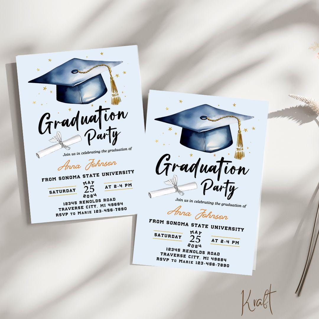Editable Graduation Invitation Template | Digital Canva Graduation Card ...