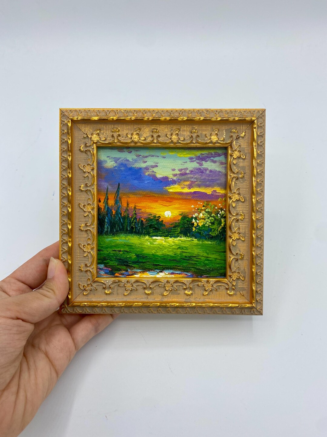Original Oil Painting, Small Framed Original Art, 4x4 Inch Canvas ...