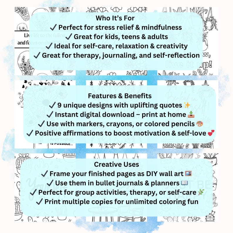 9 Self-care Printable Coloring Pages | Digital Download - Etsy