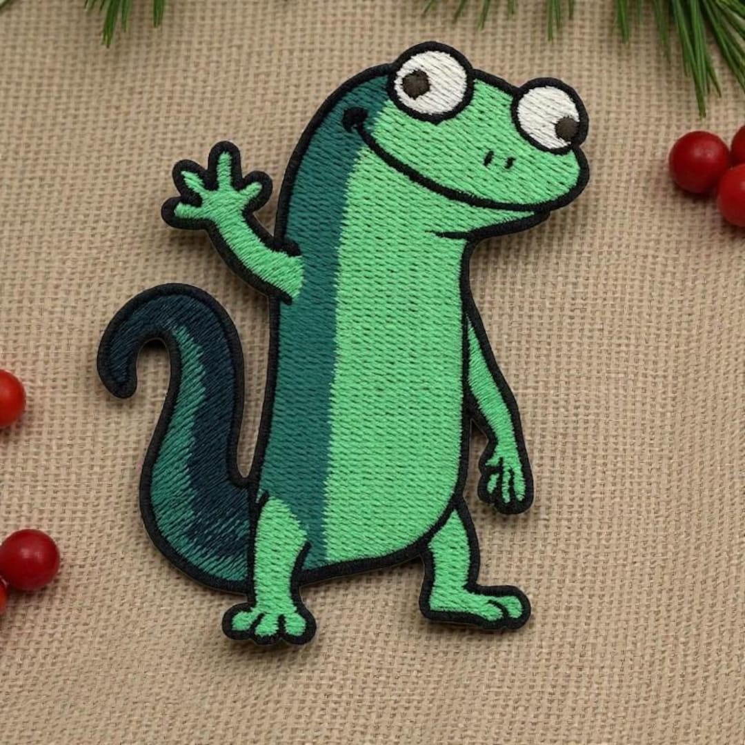 Standing Lizard Embroidered Patch, Friendly Green Reptile Iron on Patch ...