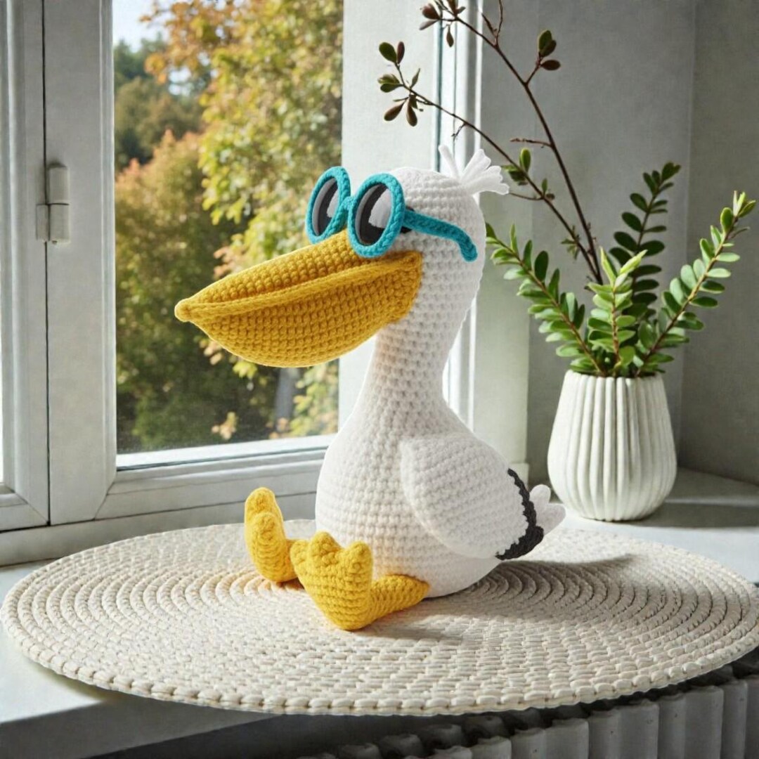 Cool Pelican Crochet Pattern, Amigurumi Pelican With Blue Sunglasses ...