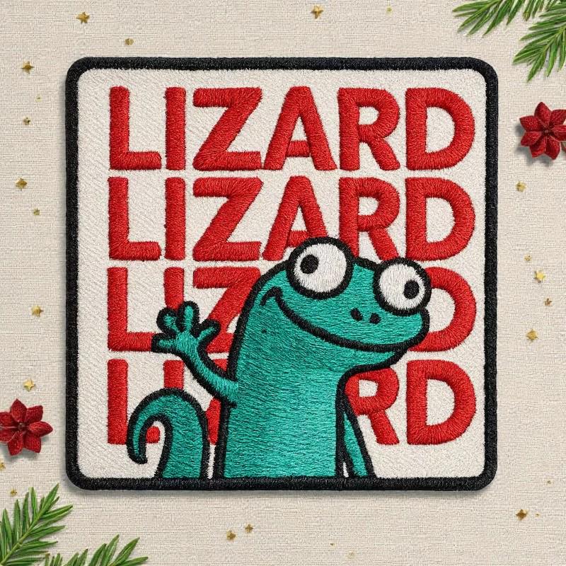 Funny Lizard Embroidered Patch, Cute Teal Gecko With Big Eyes Iron on ...