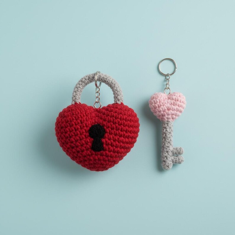 Heart Lock and Key Crochet Pattern, Valentine Amigurumi Keychain ...