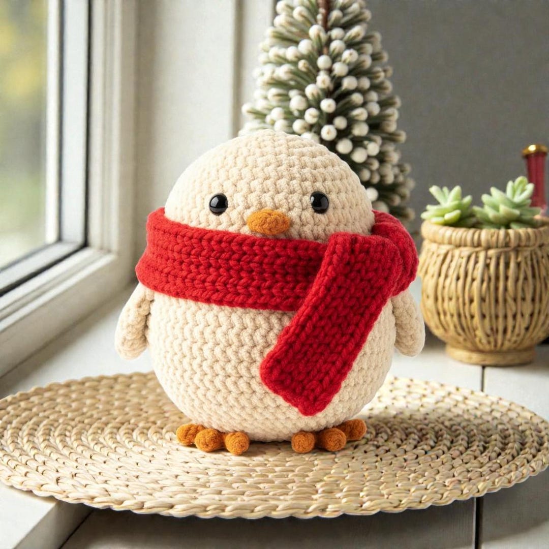 Chick in Red Scarf Crochet Pattern, Winter Bird Amigurumi PDF, Round ...