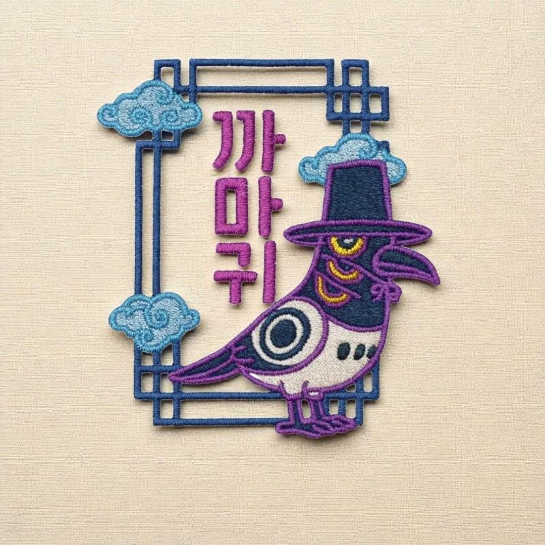 Korean Magpie Crow Embroidered Patch, Traditional Hanbok Style Bird ...