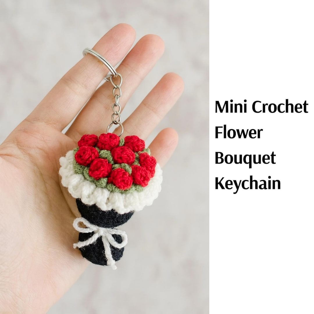 Mini Crochet Flower Bouquet Keychain Crochet Amigurumi, Flower Crochet ...