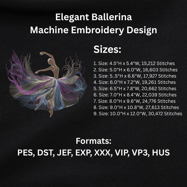 Elegant Ballerina Machine Embroidery Design (instant Download, Multiple ...