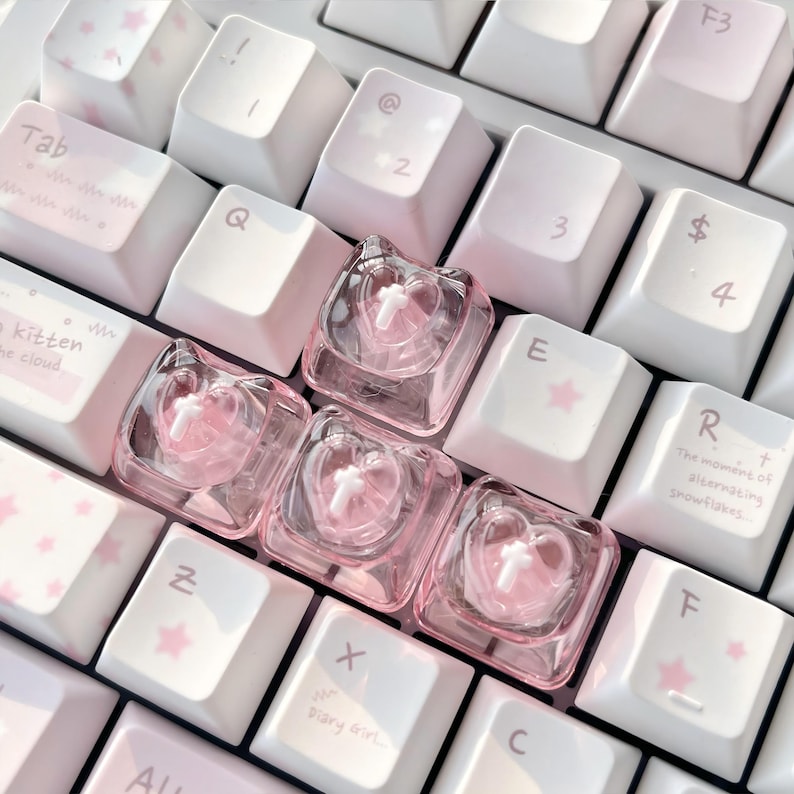 Pastel Goth Heart Cross Resin Artisan Keycap, Kawaii Coquette Streamer ...