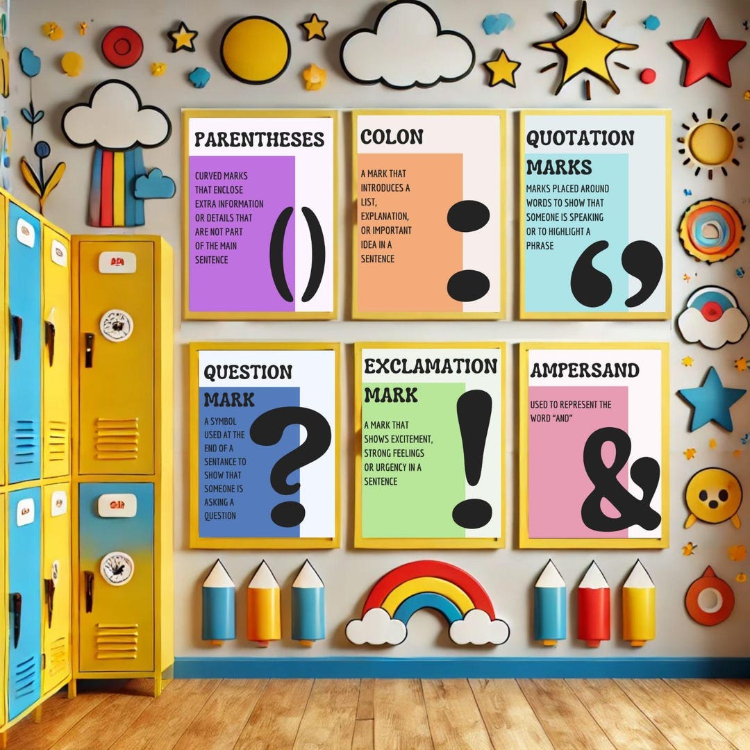 Classroom Posters Grammar Learning Bright Wall Art for Grade School ...