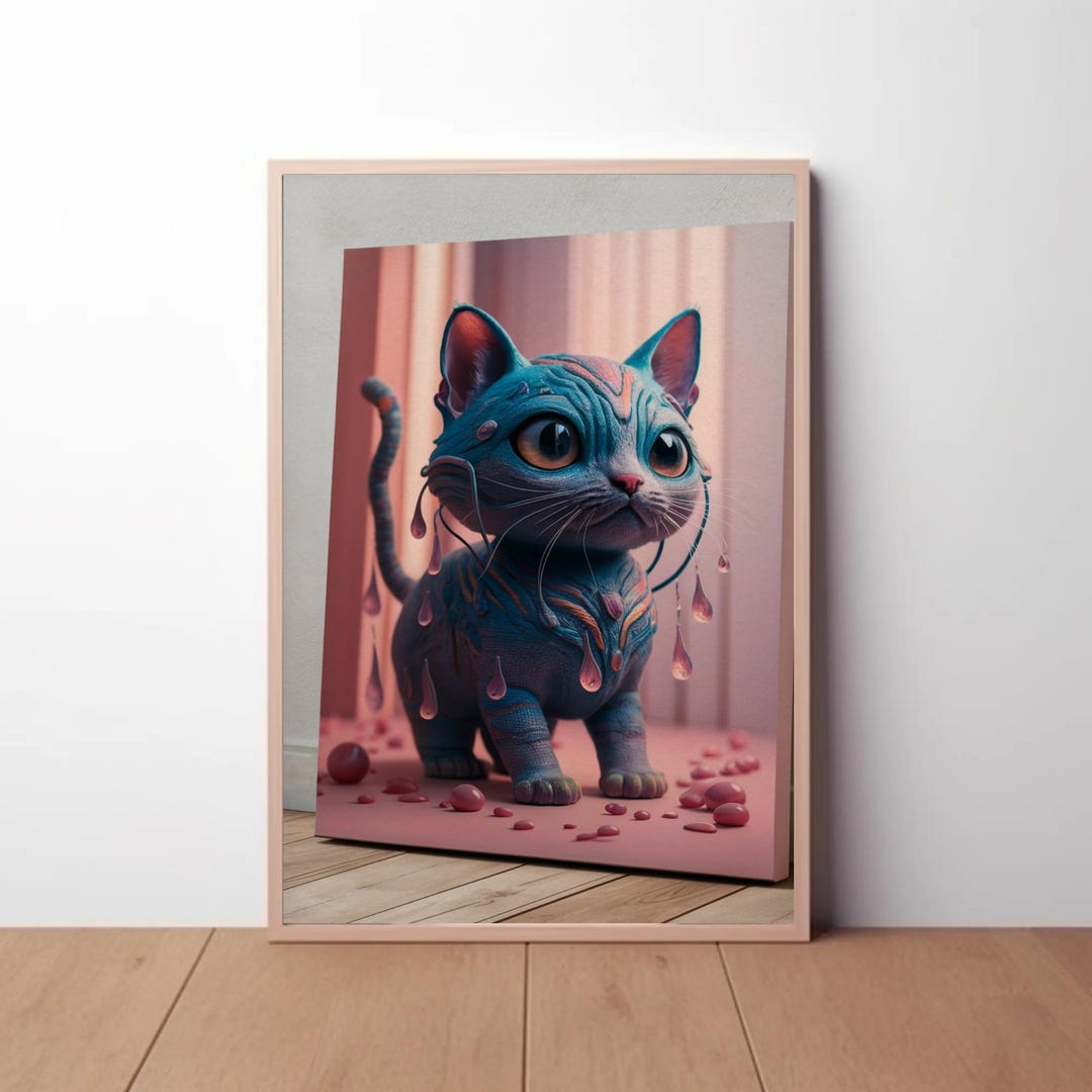 Surreal Dripping Cat Wall Art | Fantasy Animal Print | Vibrant Digital ...