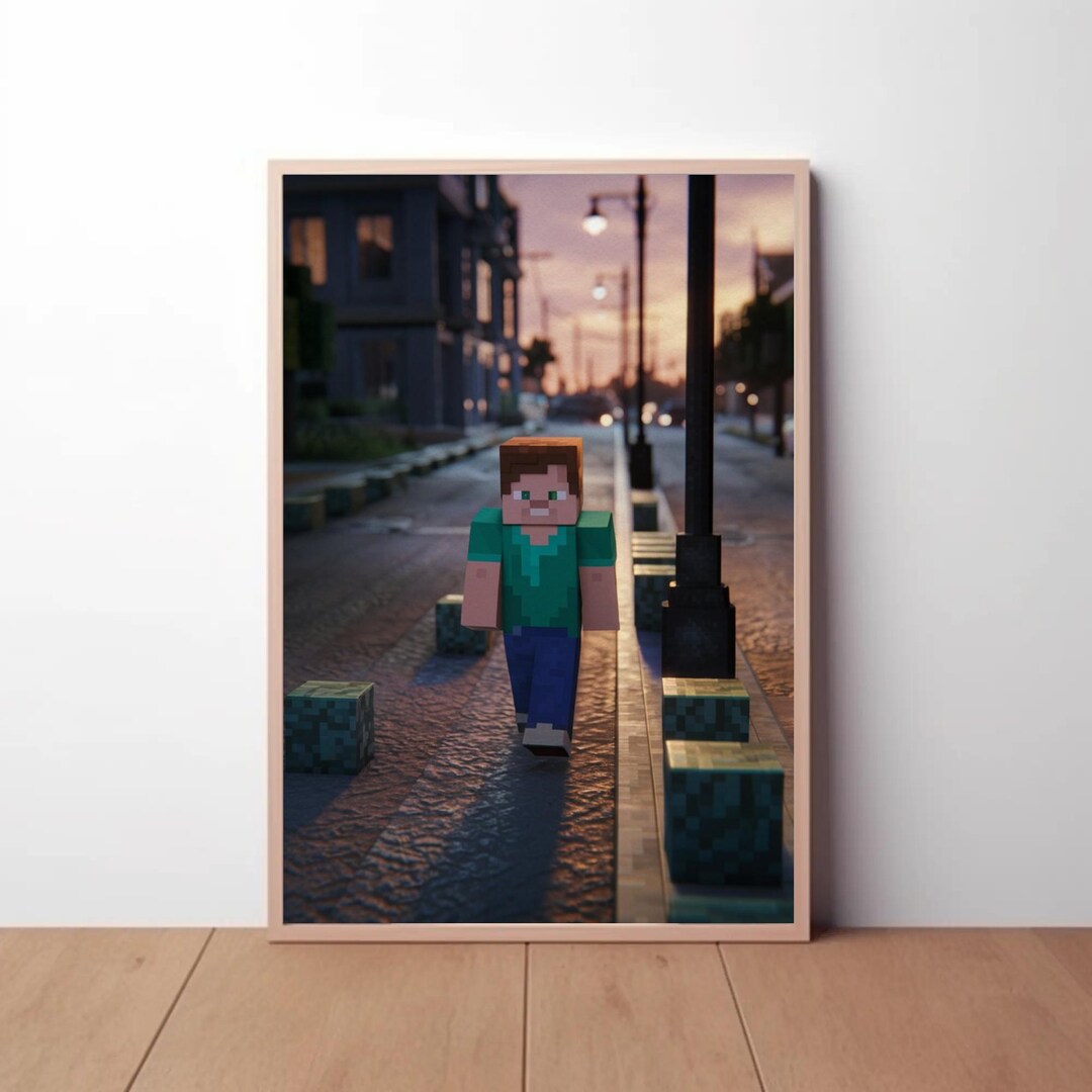 Cinematic Minecraft Steve Art - Digital Wall Print - Gaming Aesthetic ...