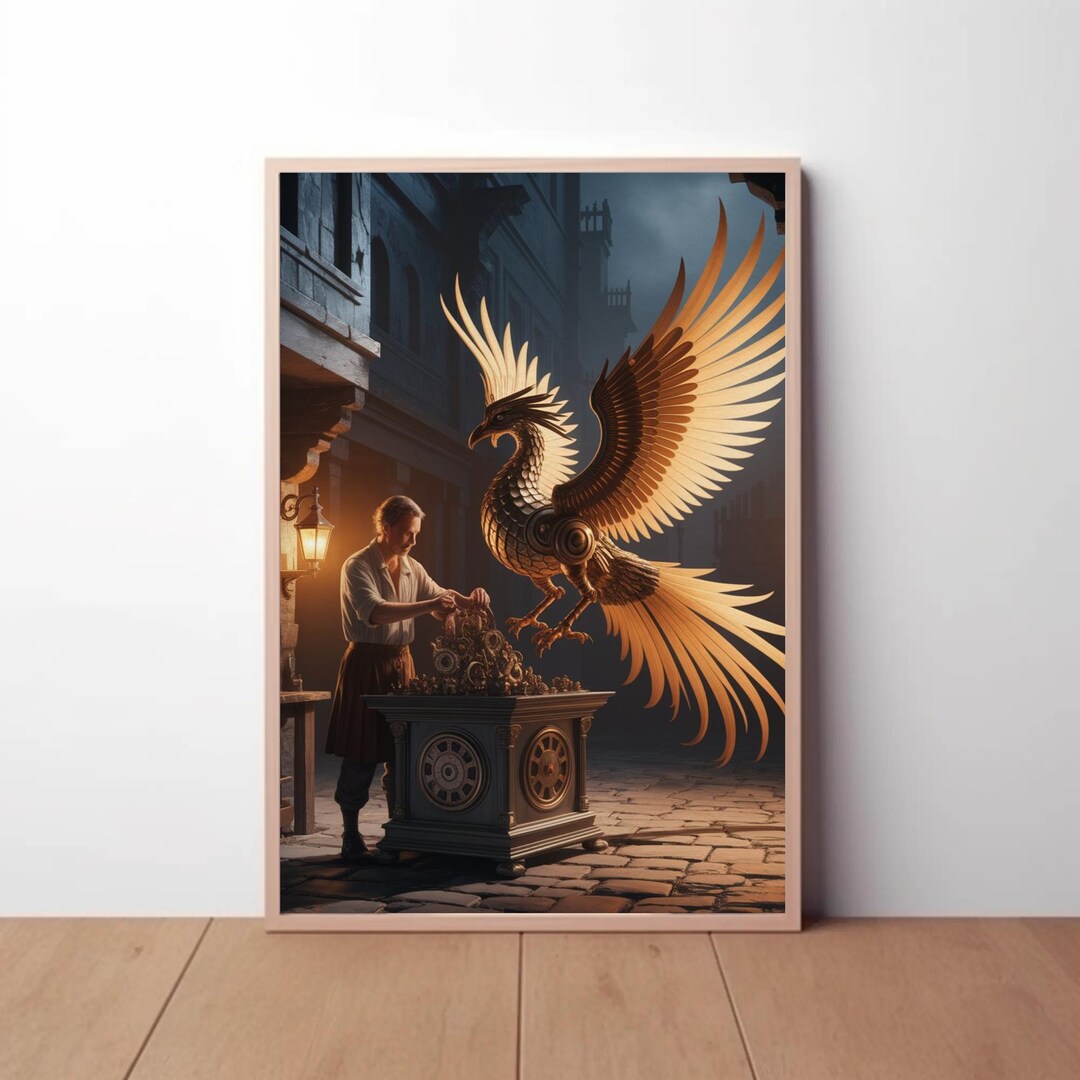 Steampunk Phoenix Wall Art - Clockwork Bird Fantasy Canvas Print ...