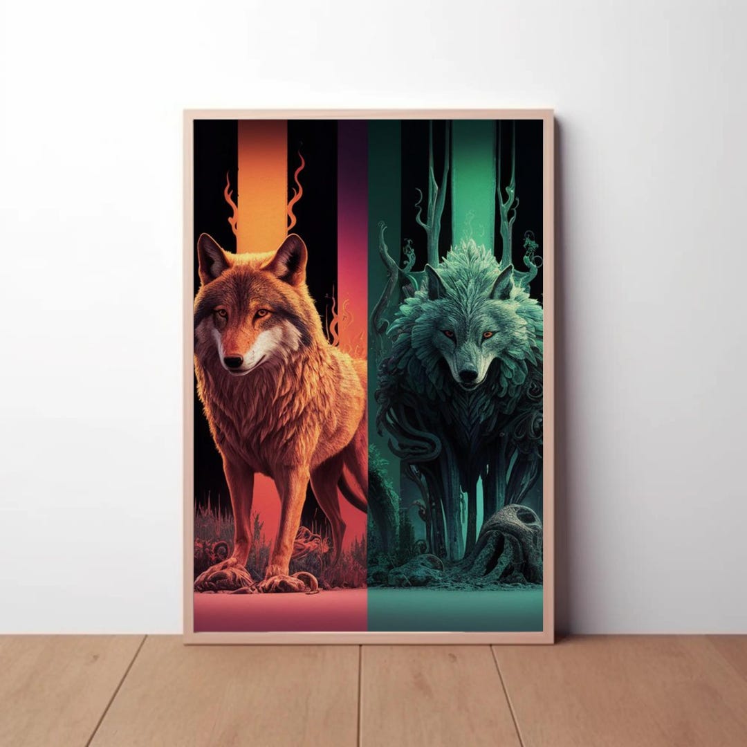 Fantasy Wolf Wall Art - Mystical Forest Animal Print - Vibrant Four ...