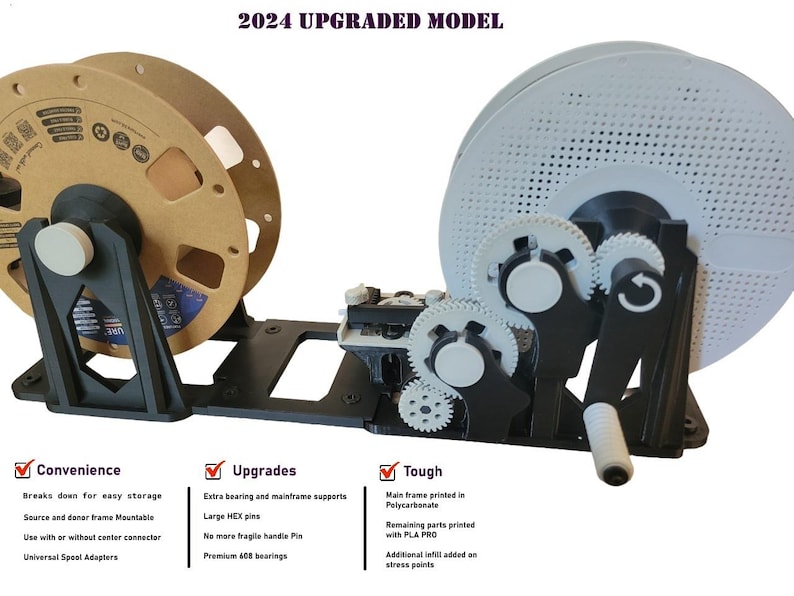 UPGRADED Universal 3D Filament Re-spooler/transfer - Pre-assembled ...