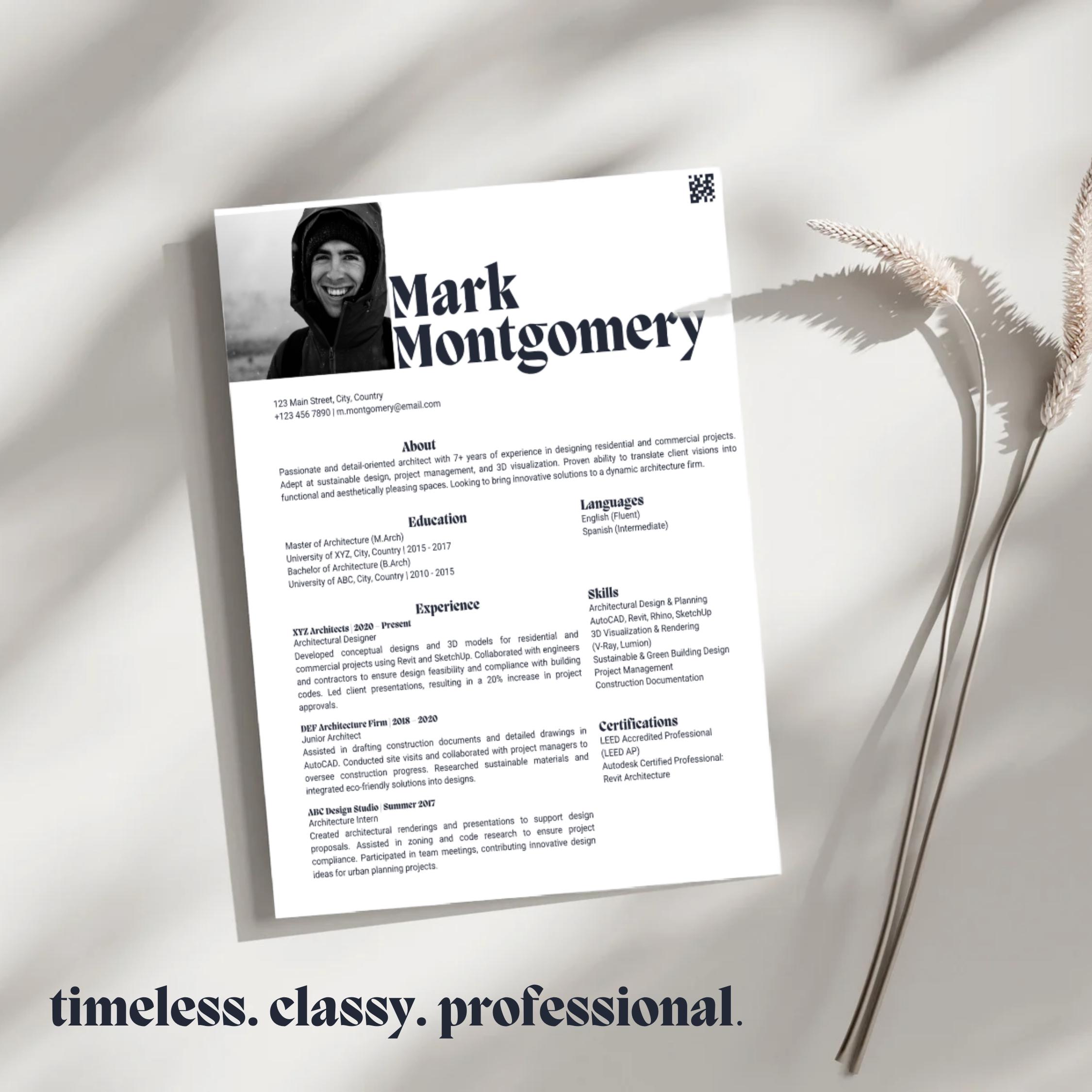 Professional Resume Template, Creative Canva Resume, Modern Architect ...