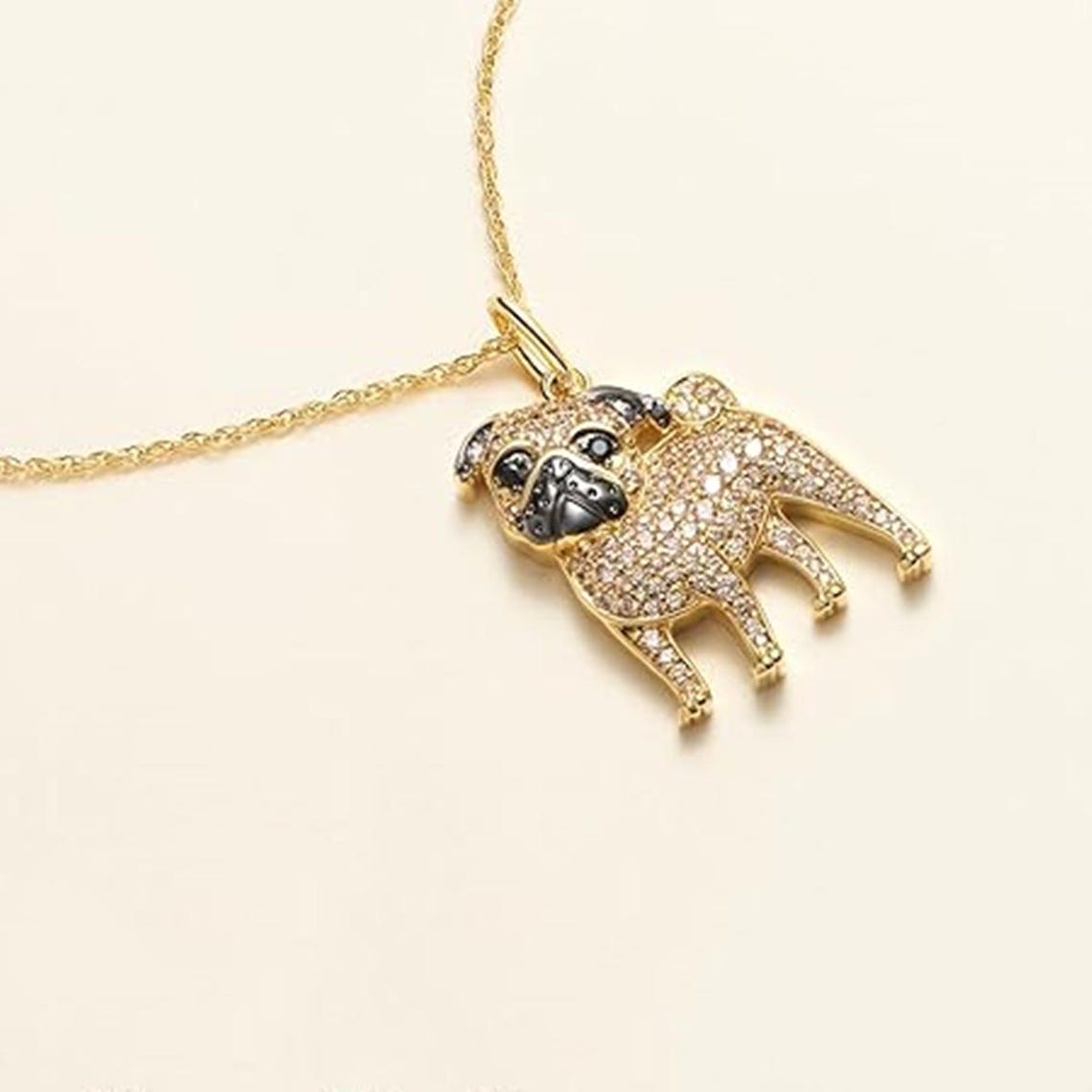 Creative Cute Golden Pug Pendant Necklace for Women Exquisite Pet Dog ...