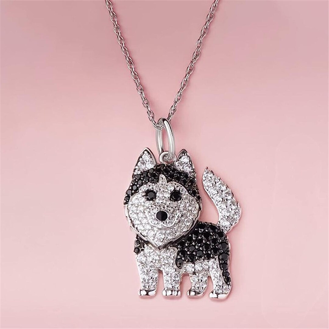 Creative Cute Rhinestone Husky Pendant Necklace Exquisite Women's ...