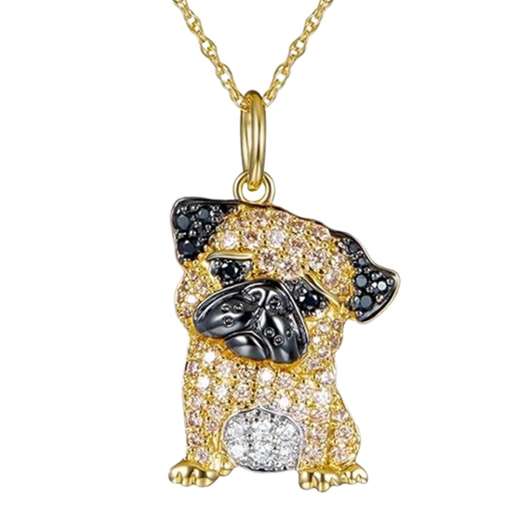 Creative Cute Golden Pug Pendant Necklace for Women Exquisite Pet Dog ...