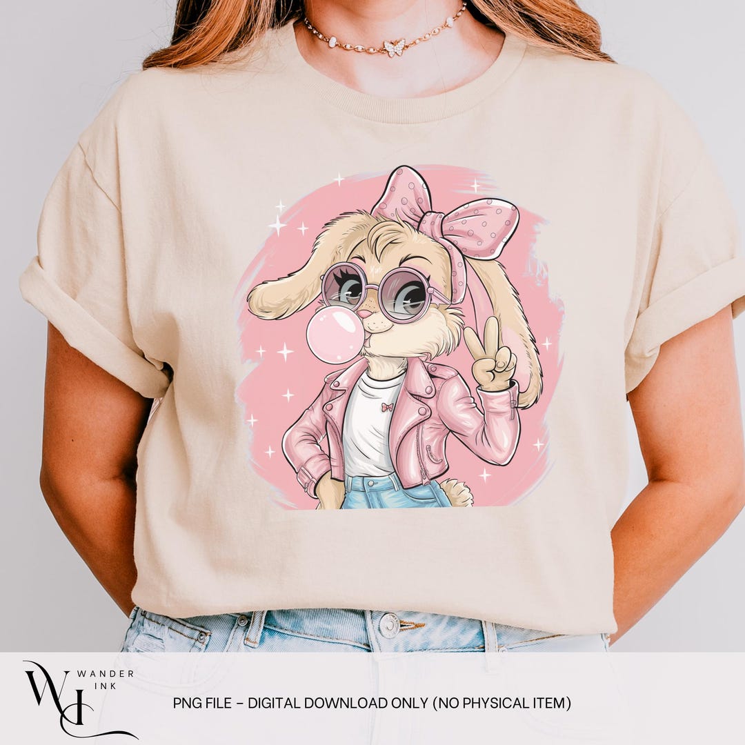 Cool Bunny Peace Sign PNG | Cute Bubblegum Rabbit Clipart | Digital ...