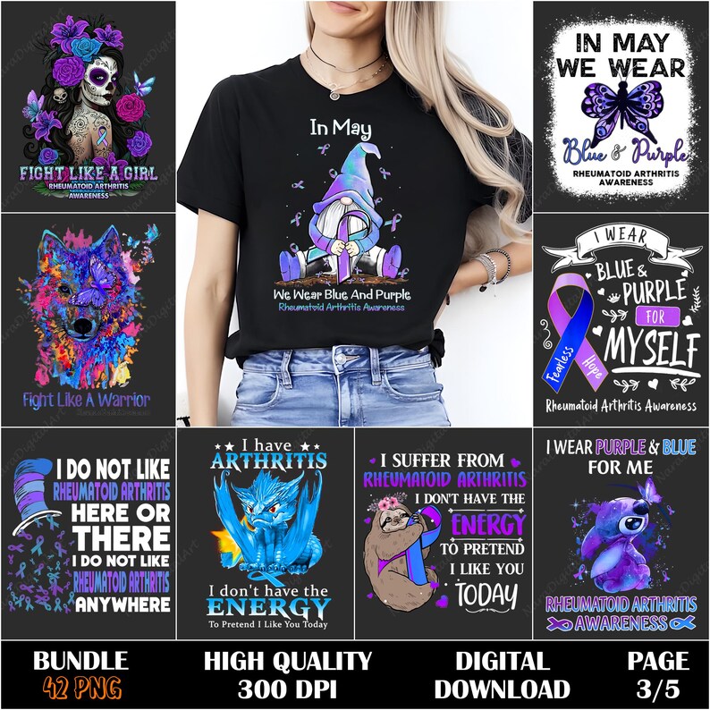 Rheumatoid Arthritis Bundle, Arthritis Awareness PNG, Purple Blue ...