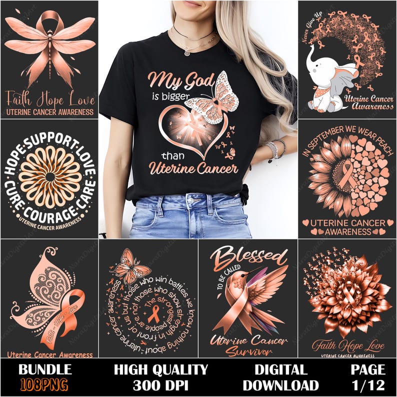 Uterine Cancer Awareness PNG, Cancer Survivor Bundle, Peach Orange ...