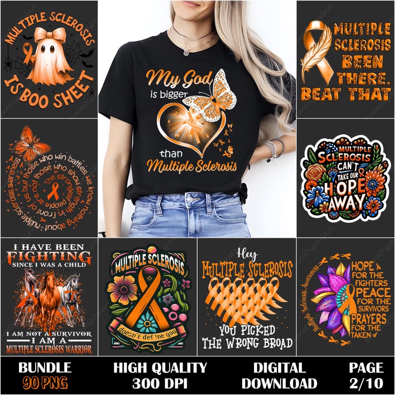 Multiple Sclerosis PNG, Orange Ribbon Bundle, MS Awareness Designs ...