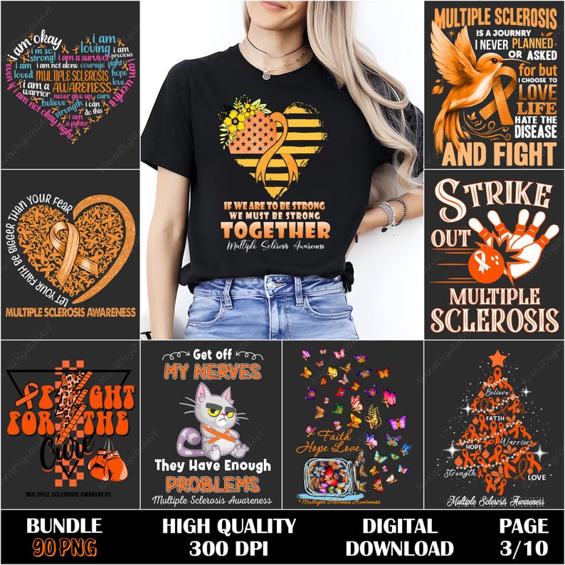Multiple Sclerosis PNG, Orange Ribbon Bundle, MS Awareness Designs ...
