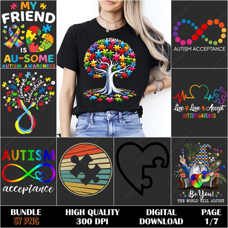 Autism Awareness PNG Bundle, Puzzle Tree Sublimation Designs, Autism ...