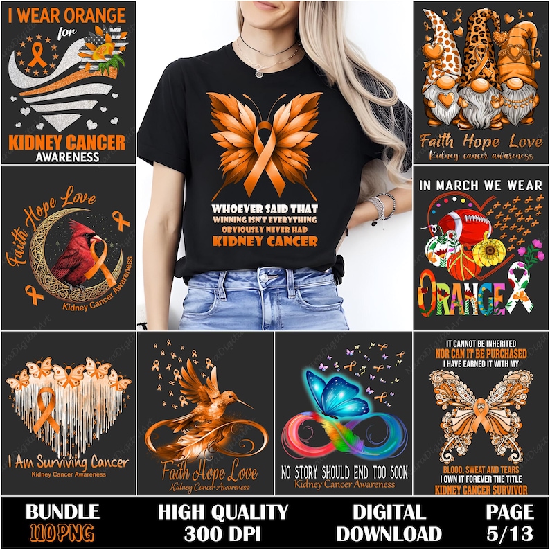 Kidney Cancer Awareness PNG, Orange Ribbon Sublimation Bundle, Faith ...